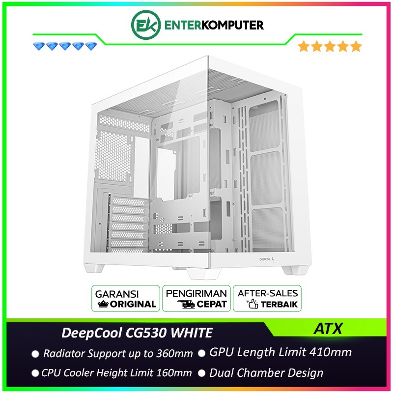 DeepCool CG530 WHITE Panoramic Glass Panels Dual Chamber ATX Case ...
