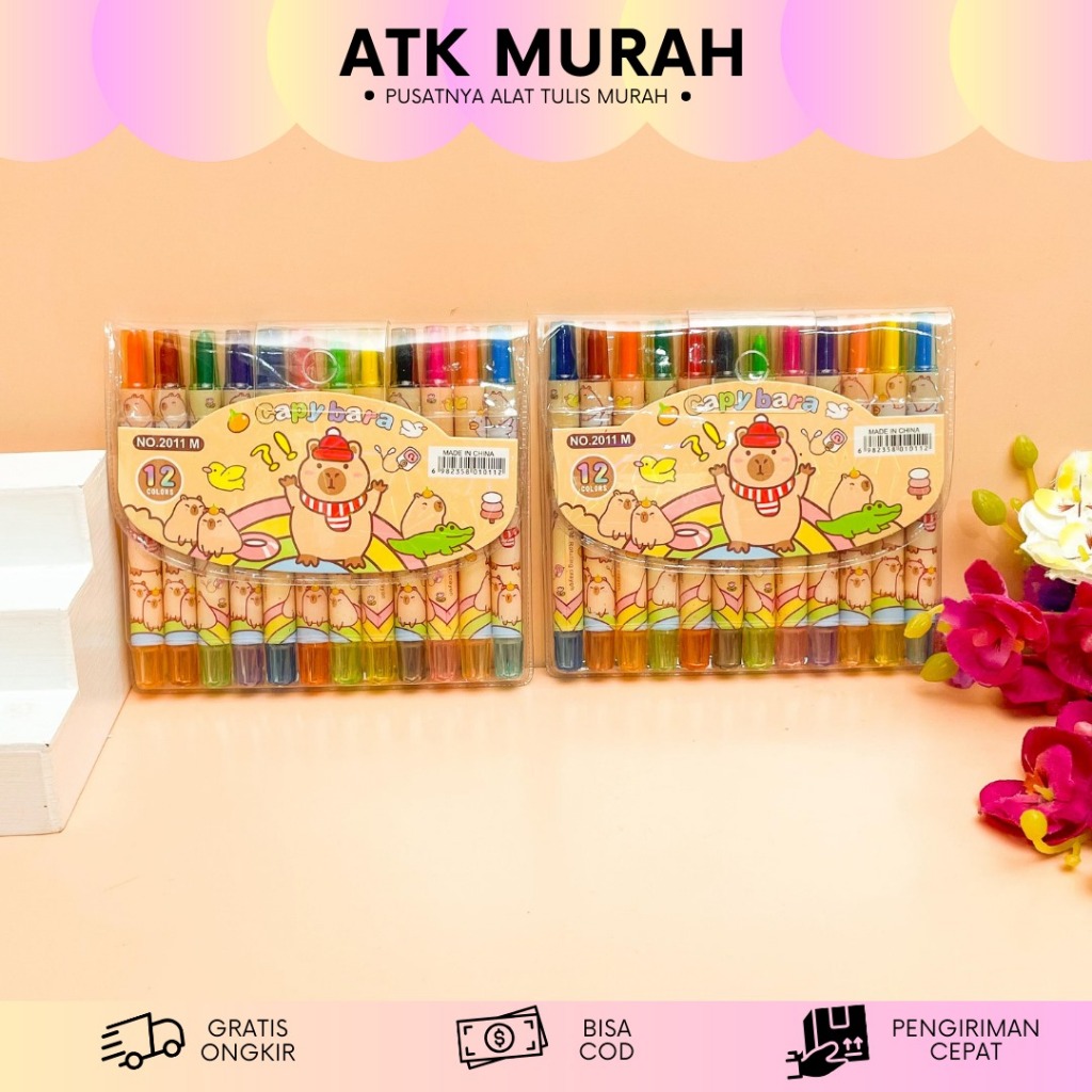 Mini CAPYBARA TWIST CRAYONS 12 pcs KR-1831 / Rotating Crayons contains ...