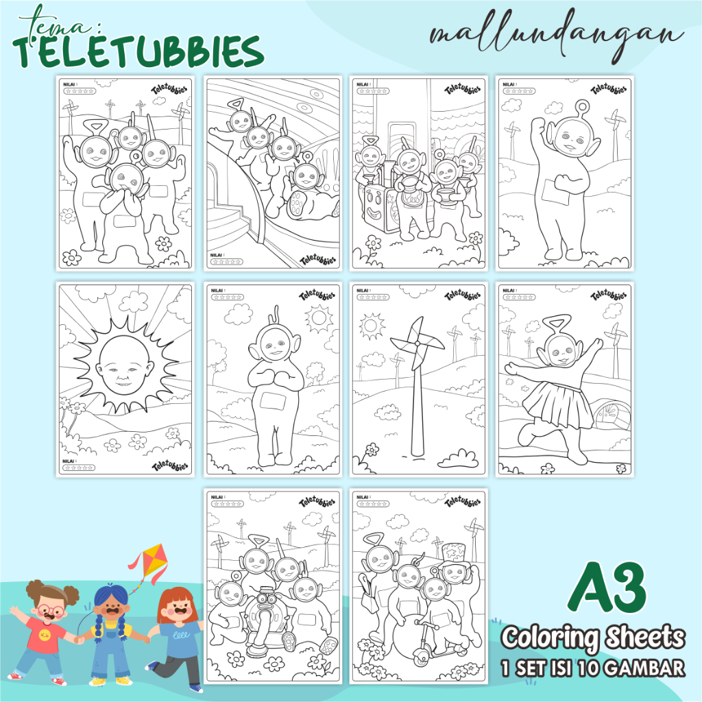 A3 CHILDREN'S COLORING SHEETS - TELETUBBIES THEME - PAPER COLORING ...