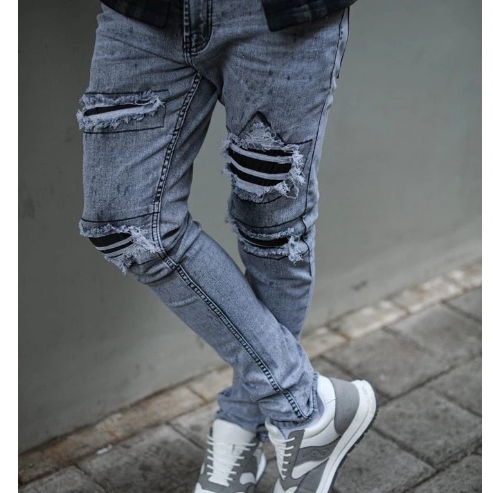 Men's denim jeans trousers, skinny jeans, men's trousers, ripped knee ...