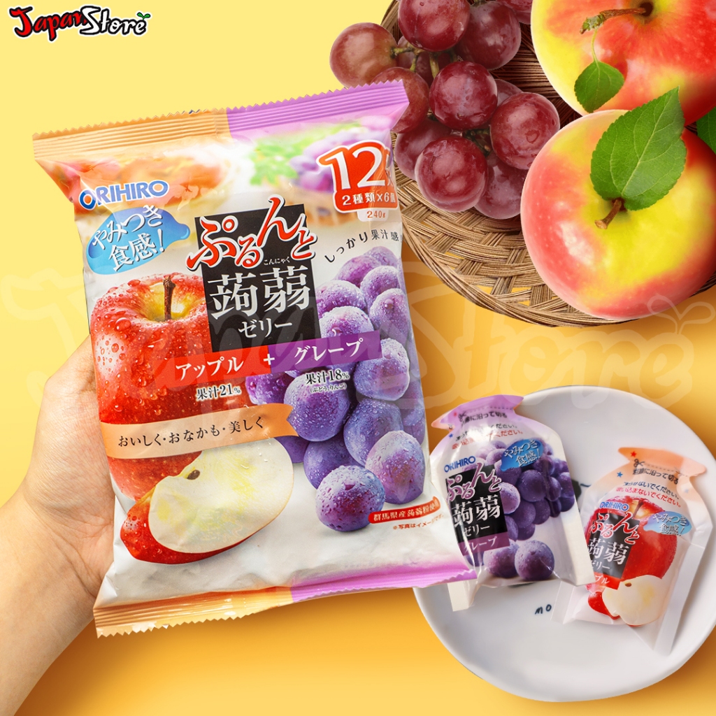 Orihiro Konyaku Jelly Pouch: Apple + Grape 240g (12 pcs x 20 Grams ...