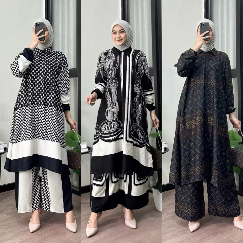 TSURAYA ONE SET LONG TUNIC RAYON PREMIUM DIAMON MUSLIMAH OUTFIT ...