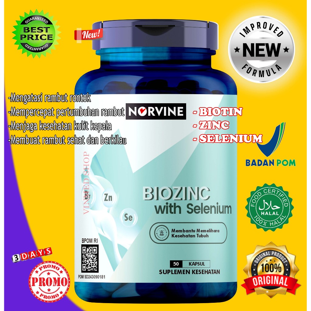 Norvine BIOZINC (Biotin Zinc Selenium) Natural Healthy Hair Supplement to Treat Hair Loss ...