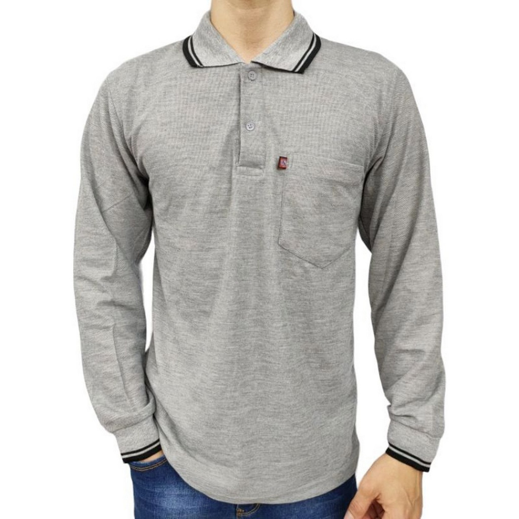 Sc - Adult Men's Long Sleeve Pocket Polo Shirt / List Stripe Collar Uniform Plain T-Shirt ...