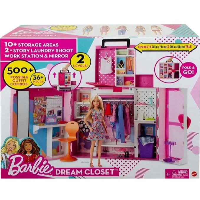 Barbie Closet Playset With 35+ Accessories, 5 Complete Looks, Pop-Up ...