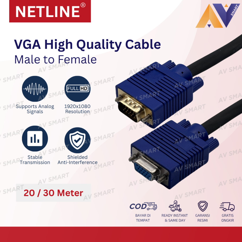 Netline Male to Female VGA Cable 25 / 30 M Meters 1920x1080p Full HD ...