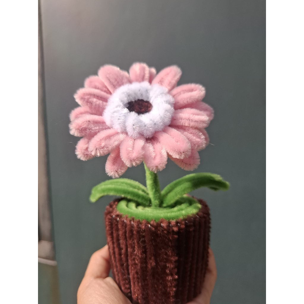 Feather Wire Flower Pot Pipe Cleaner Flower Garbera Mini Pink Thick ...