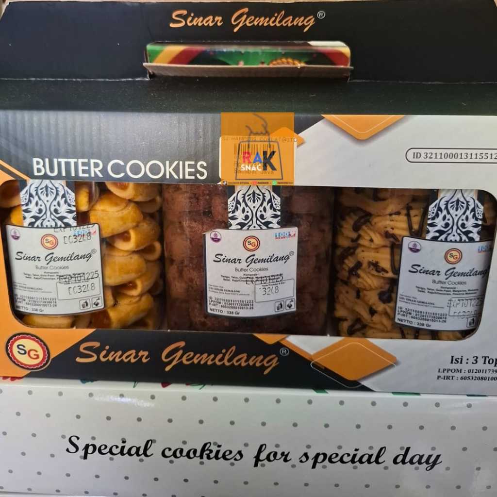 Sinar GEMILANG BUTTER COOKIES HAMPERS EID CAKE CONTAINS 3 JARS | Shopee ...