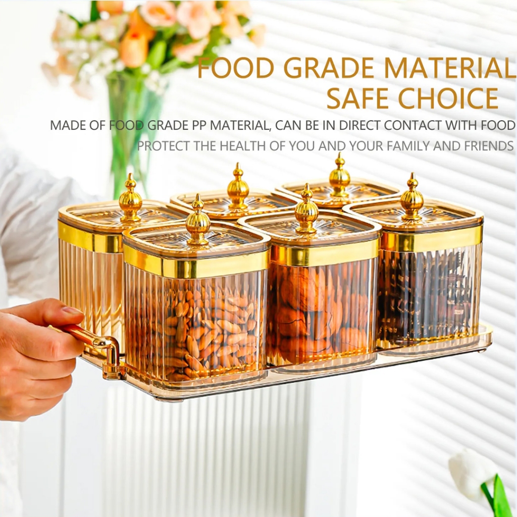 Aveline 3/4/6 Sets Food Storage Jars with Tray Snack Rack Jars Snack Trays Storage Jars / Eid ...