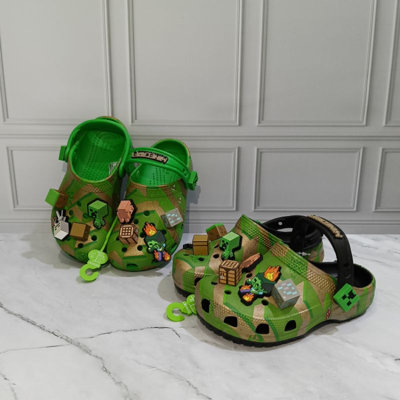 Crocs Minecraft Clog Kids And Junior Sandals (Include Jibbitz) | Shopee ...