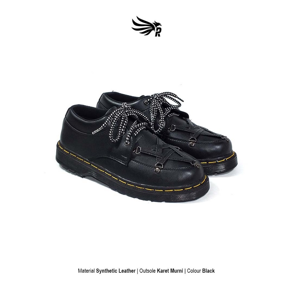 HITAM R12 FullBlack - Dockmart Bintang 3Hole Black Leather Casual Men's ...