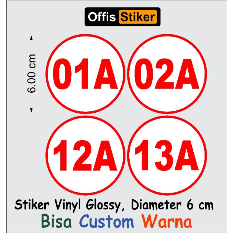 Custom Number Stickers Circle Diameter 6 cm Vinyl Glossy Stickers Table ...