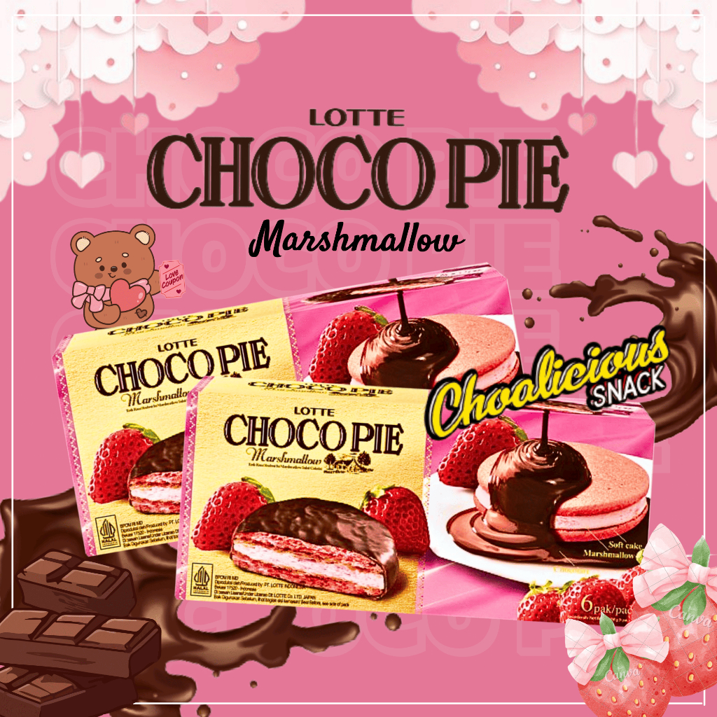 Lotte CHOCO PIE Marshmallow Strawberry Keik Strawberry Flavor Filled ...