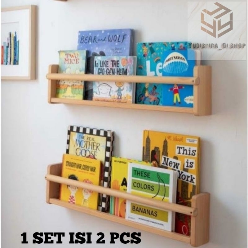 Hanging Wooden Bookshelf 1 SET CONTAINS 2 PCS Magazine Shelf Novel ...