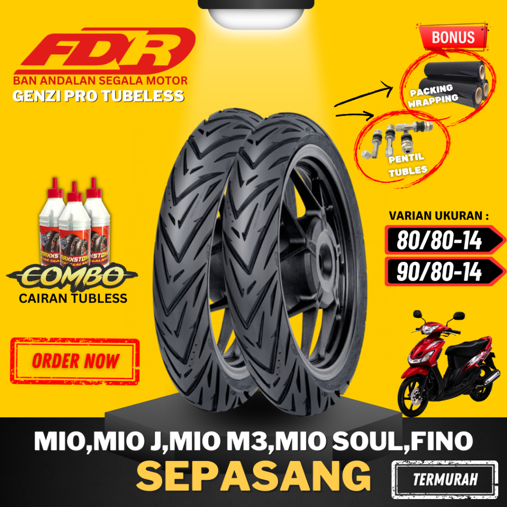 TIRE FDR TUBLES RING 14 GENZI PRO TUBELESS (80/80-14 / 90/80-14) / TIRE ...