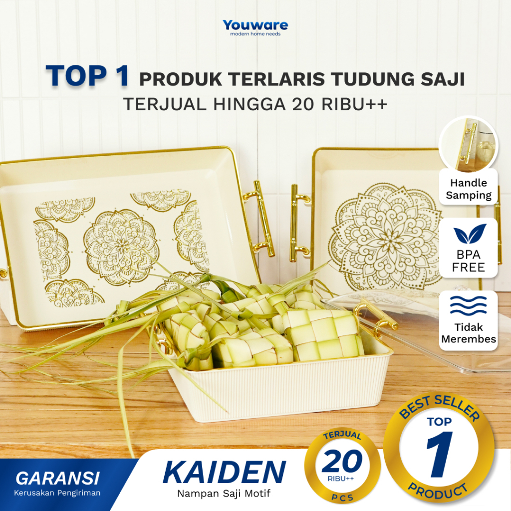 Youware - Kaiden Serving Tray with Aesthetic Lid, Transparent Lid, Beige Gold Color for Serving ...