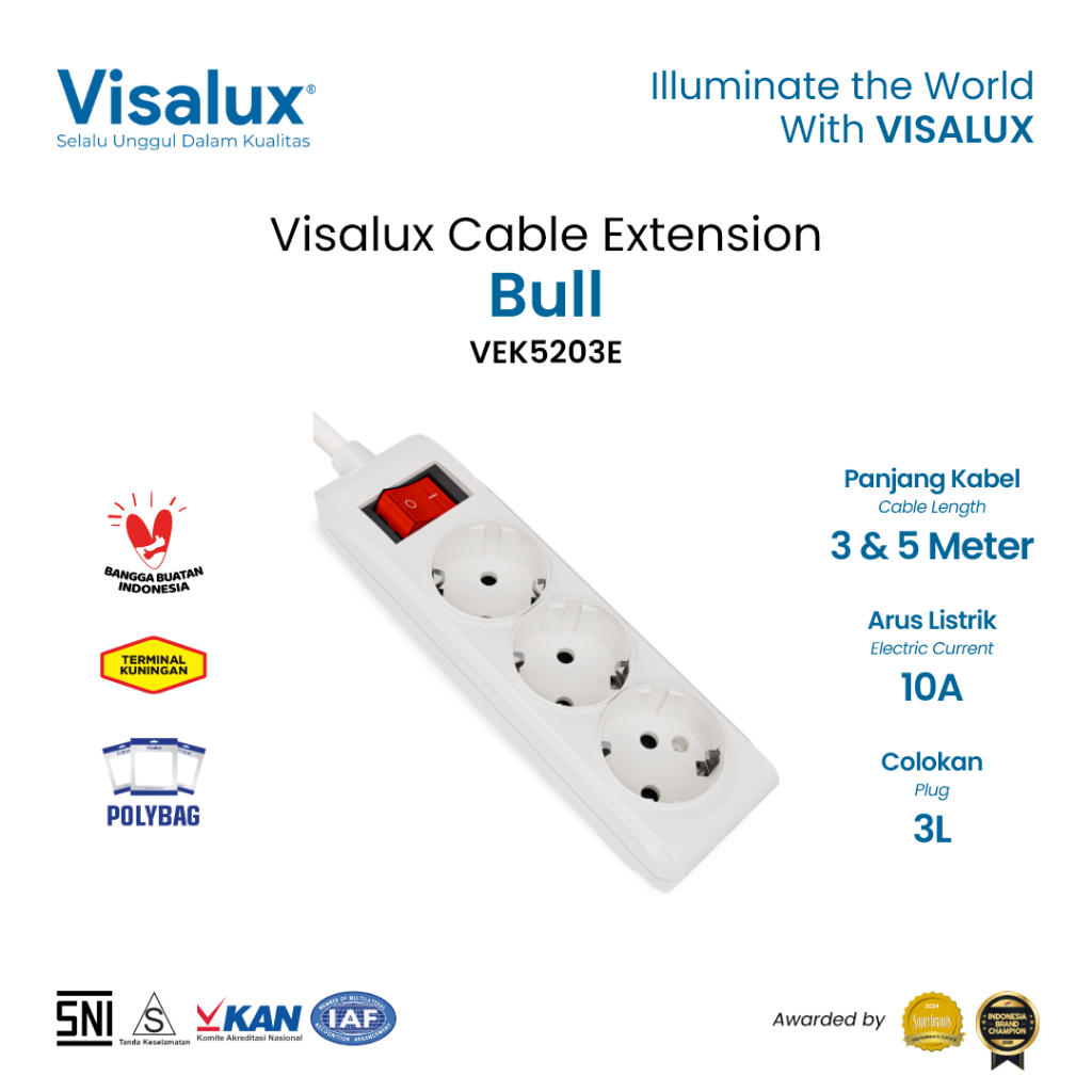Visalux Bull Extension Cable - 3L (3 Hole Plug Socket) (BULL-VEK5203E ...
