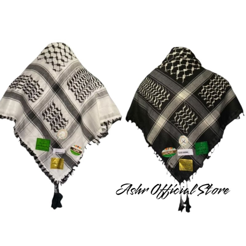 PUTIH HITAM Palestinian Keffiyeh Turban Arifat Black and White Square ...