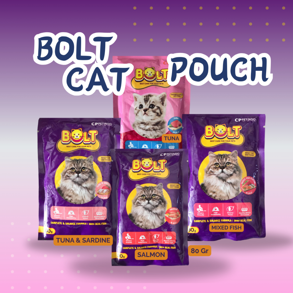 BOLT POUCH CAT WET FOOD ~ CAT SNACK WET FOOD ~ ALL VARIAN ~ 80 Gr ...