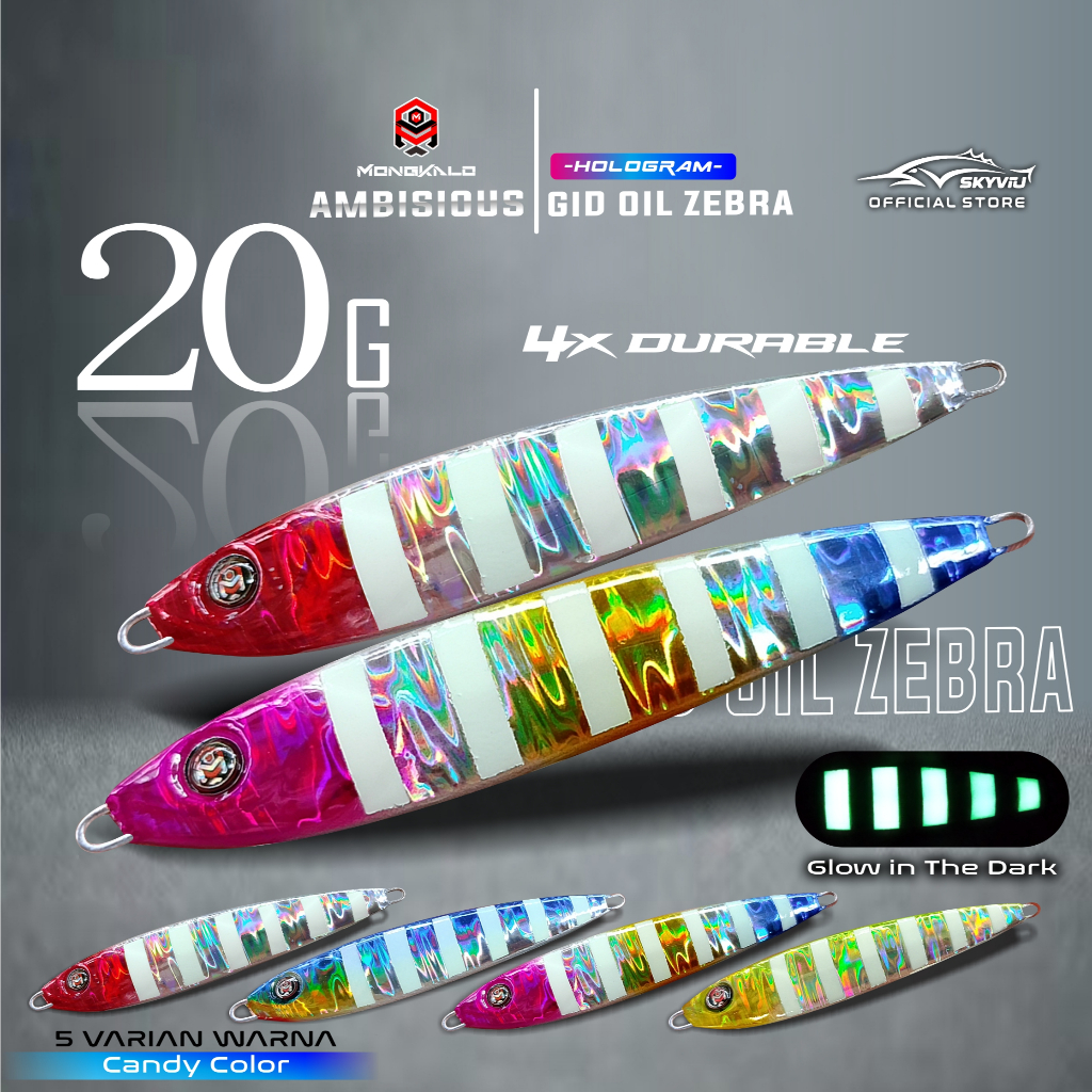 Metal Jig 20 Gram GID Zebra UV Neon Mulkalo AMBISIOUS Hologram Killer Micro Jig Glow In The Dark ...