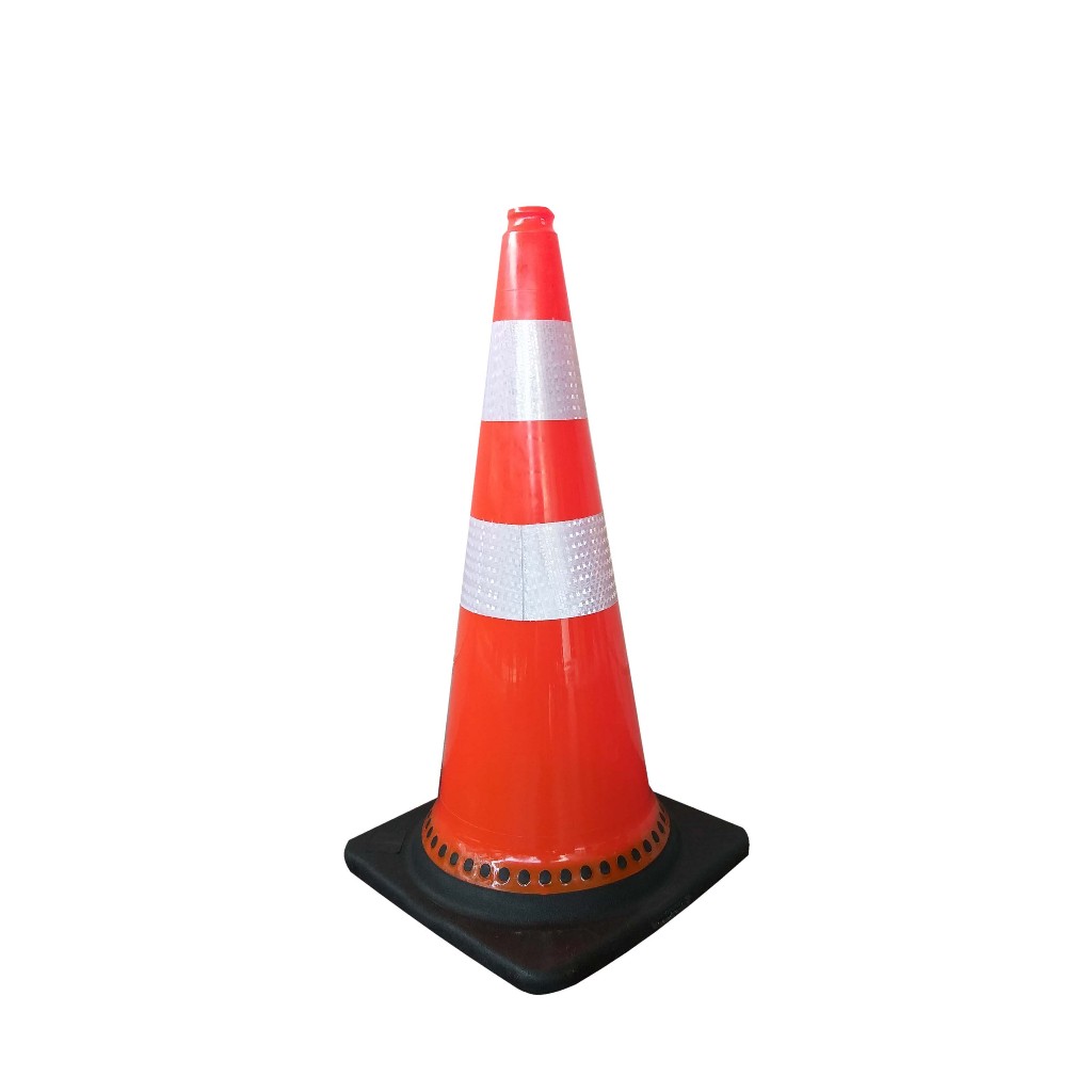 Safety Traffic Cone 75cm Black Base Traffic Cone Rubber PVC High Double ...