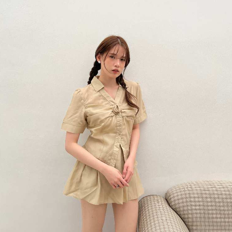 KEMEJA peach poppy LEONIE Set - One Set Short Sleeve Shirt Short Skirt ...