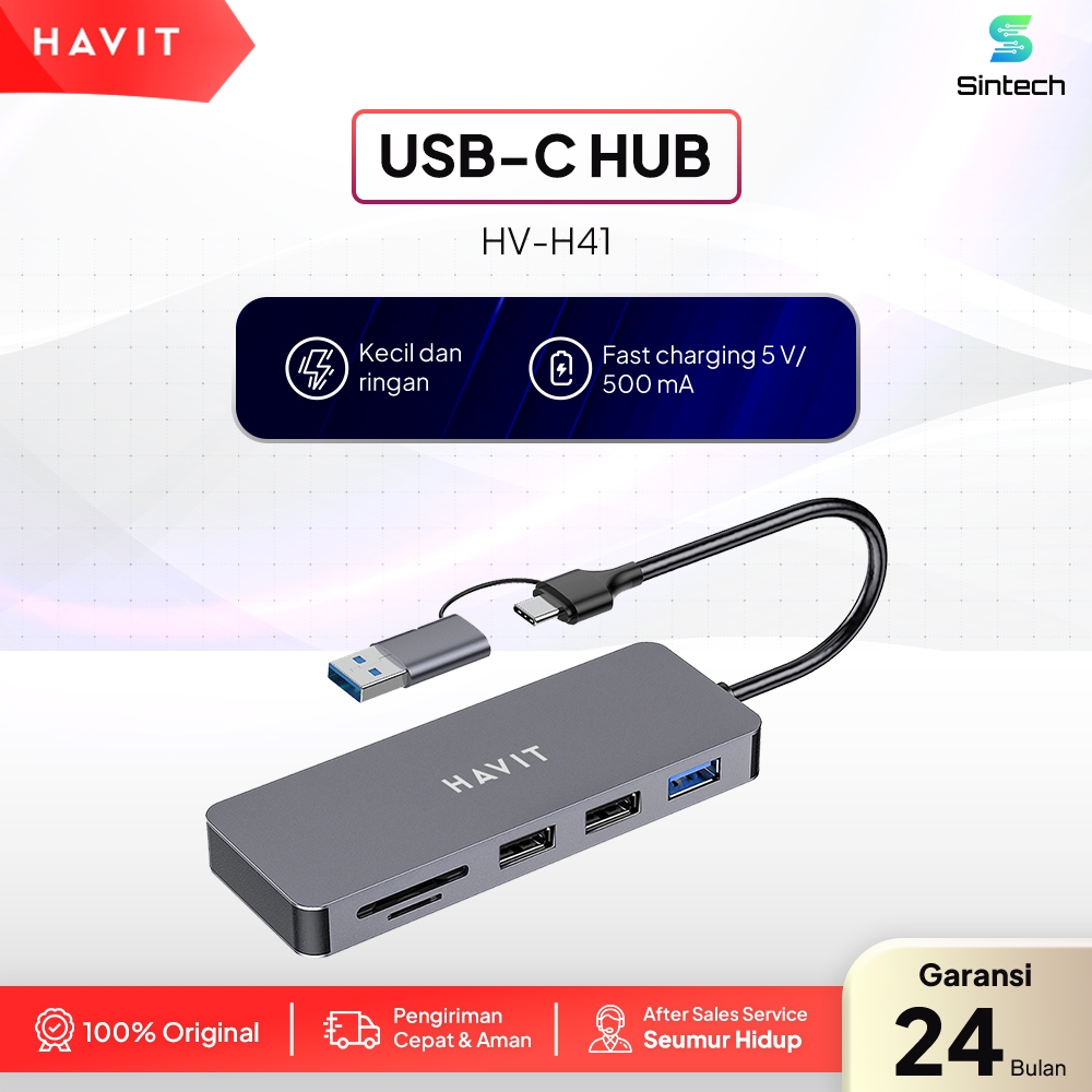 Havit - HUB HV-H41 | Usb-c HUB USB 3.0, USB 2.0, SD TF (2.0), 110*40 ...