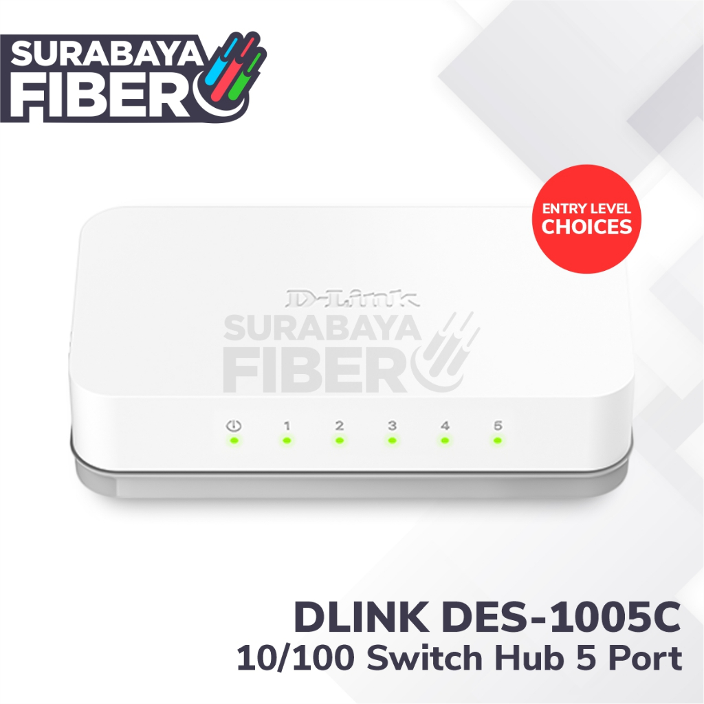 Switch Hub 5 Ports 10/100Mbps Dlink DES1005C - Unmanaged RJ45 Ethernet ...