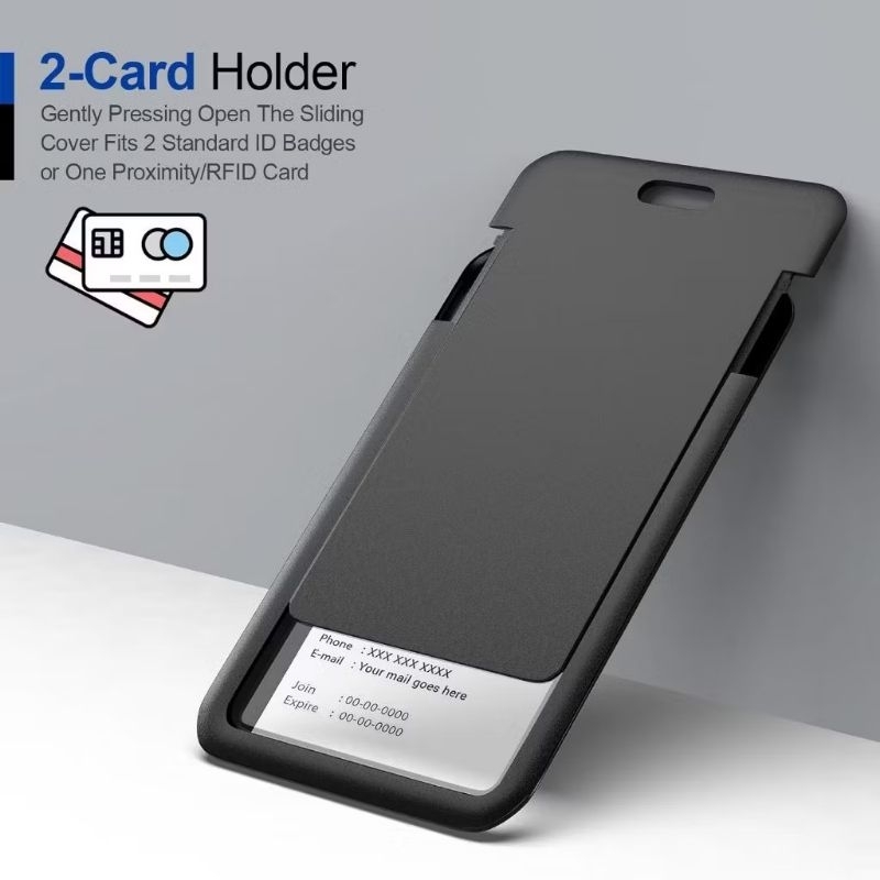 HITAM Id Card Holder Name Tag Push Frame Id Card Slide Black Plastic ...