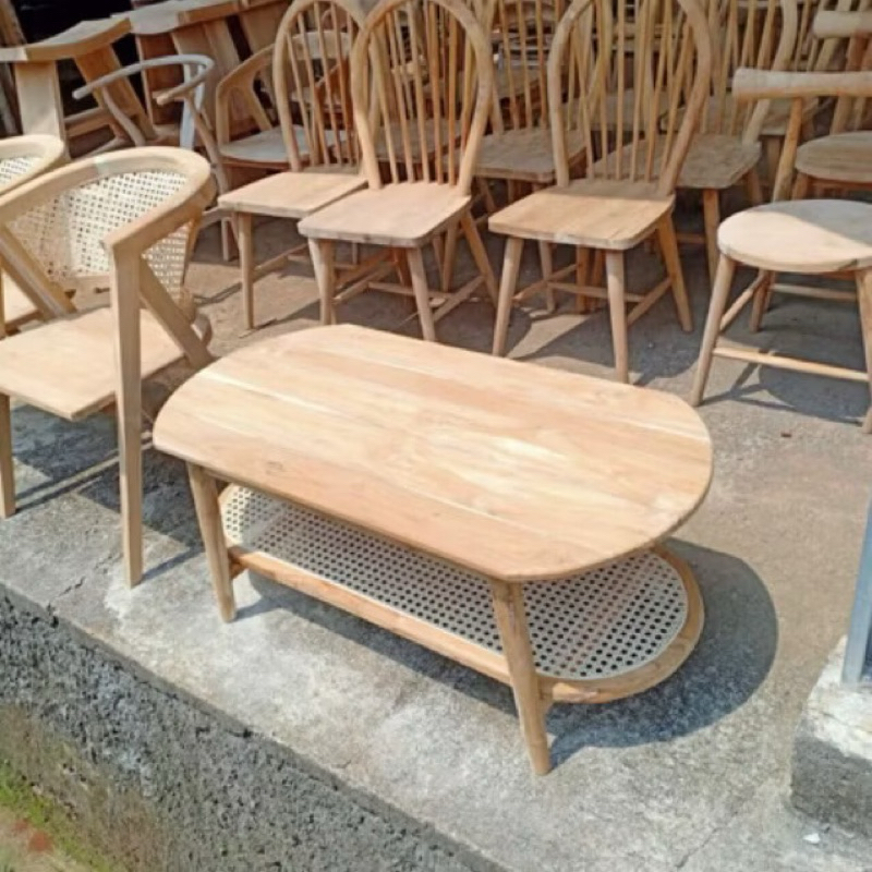 KAYU Minimalist rattan teak wood guest table, rattan cafe table ...