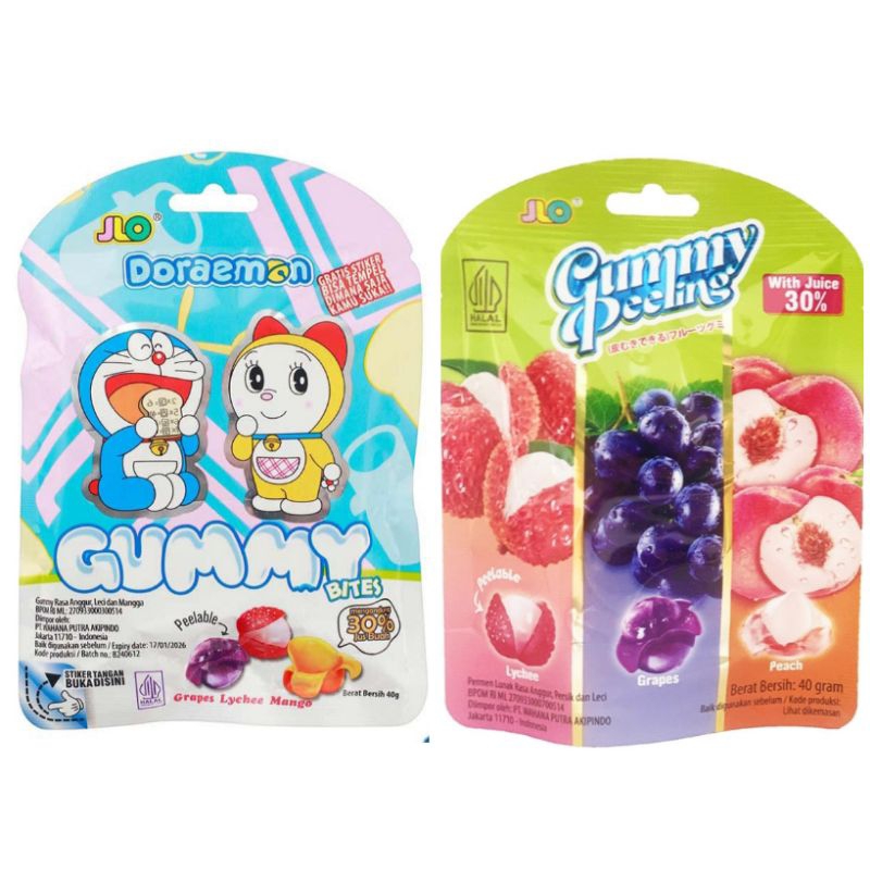 Jlo Jelly Candy Doraemon Gummy Peeling Lychee, Grape & Peach | Shopee ...