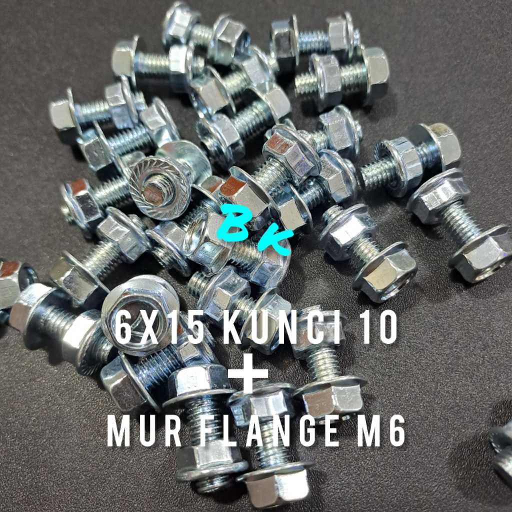 (25-100 Pcs) Flange Bolt Bolt m6x15 Key 10 Plus Flange Nut M6 | Shopee ...