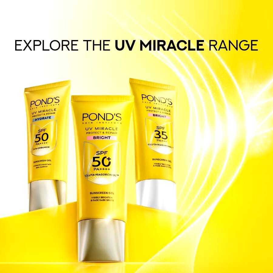 Ponds UV Miracle SPF 50+ and SPF 35 Bright Protect & Repair Sunscreen Gel 25gr / Hydrate ...