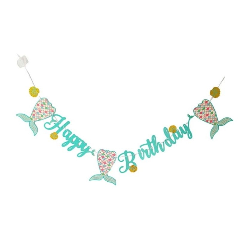 LILIN Happy birthday Banner mermaid theme mermaid bunting flag baner ...