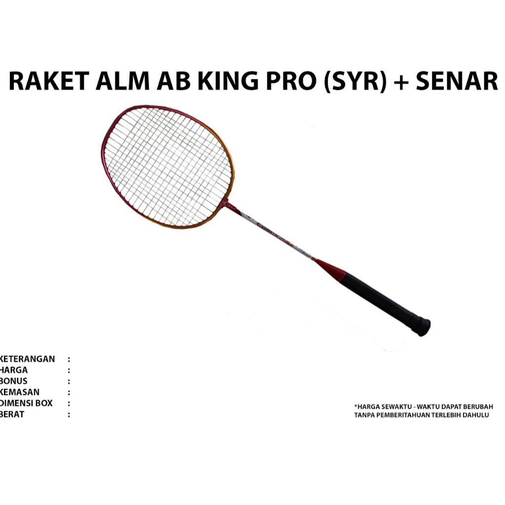 Dms AB KING PRO (SYR) ALUMUNIUM BADMINTON RACKET + STRINGS + 3/4 COVER ...