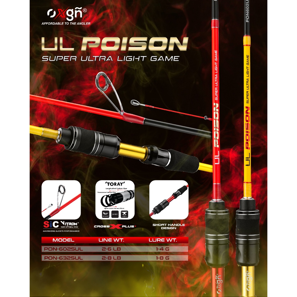 UL OXGN UL FISHING ROD POISON 602 & 632 | 2-6 lb & 2 - 8 lb | 180 CM ...