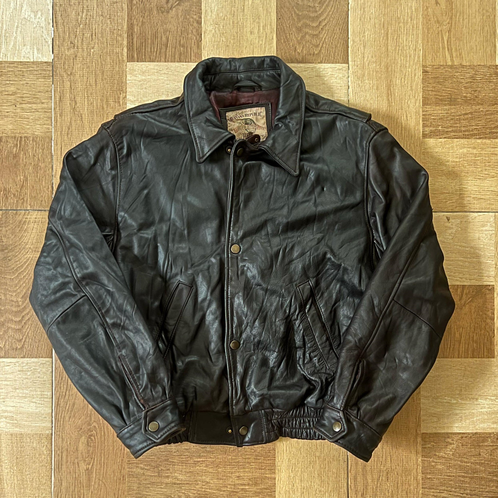 Banana REPUBLIC BOMBER / FLIGHT HEAVY LEATHER JACKET SIZE 38 BOXY FIT ...