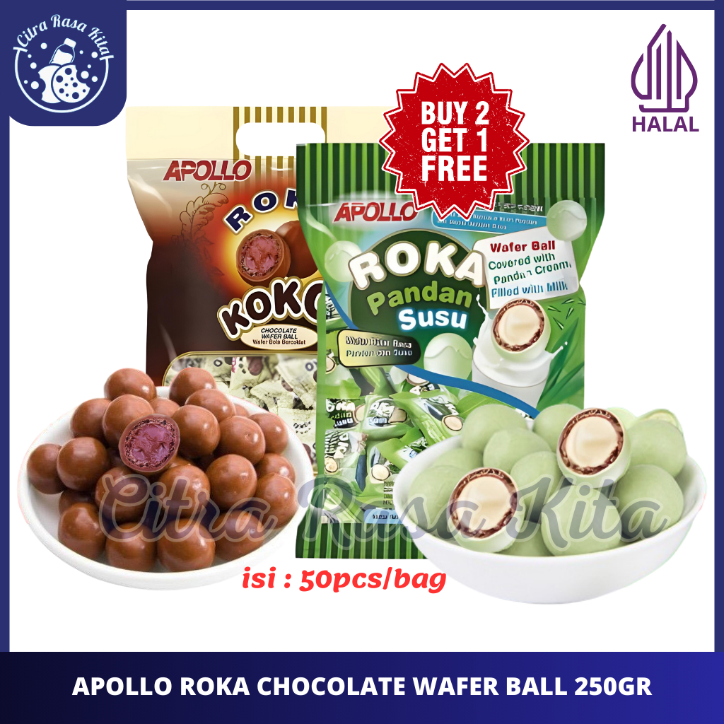 Halal Apollo Roka Wafer Ball Chocolate Pandan Flavor Milk & Cocoa 250gr ...