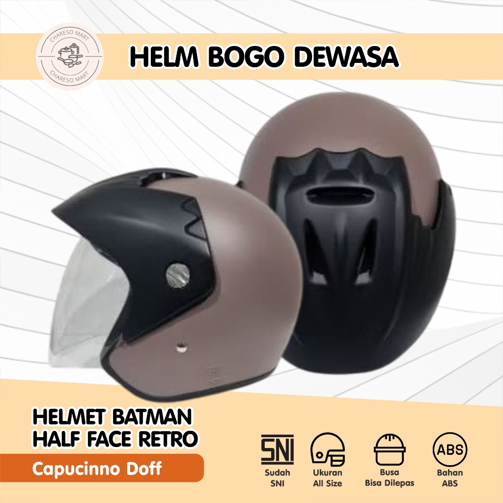Adult Bogo Half Face Helmet SNI HDS Helmet Batman Retro Men Women Hijab ...