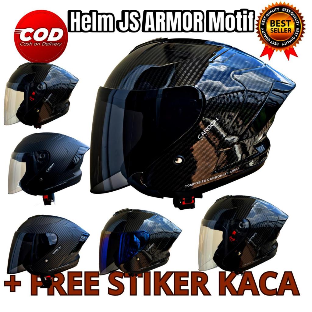 JS ARMOR Half Face Helmet GLOSSY CARBON MOTIF/Men's Helmet/SNI/Cool ...