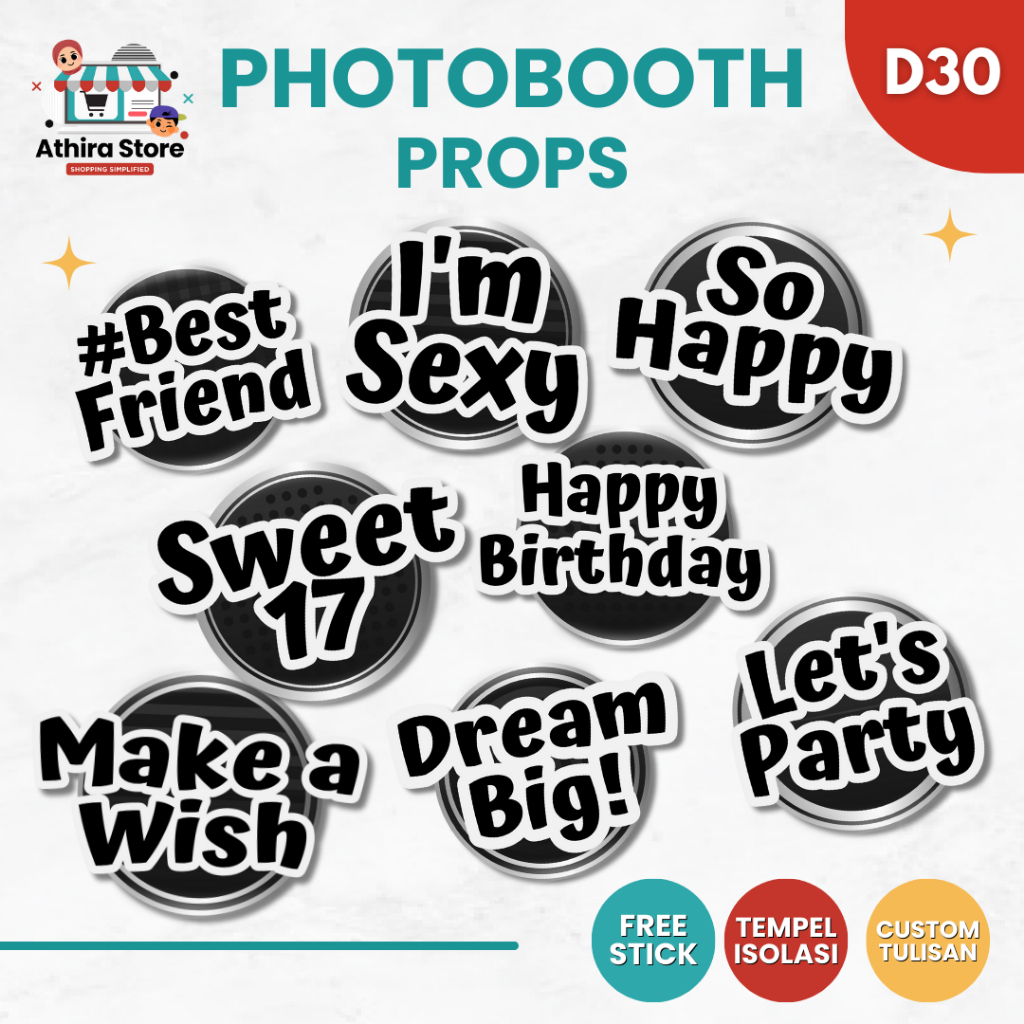D30 Photobooth props black white custom birthday photo decorations ...