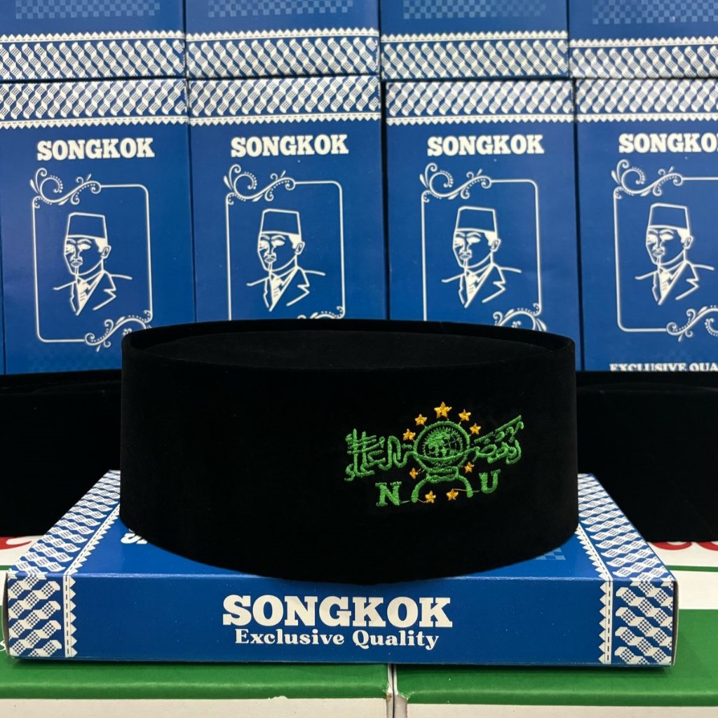 HIJAU Songkok Peci kopyah skullcap Black Songkok Embroidered Logo NU ...