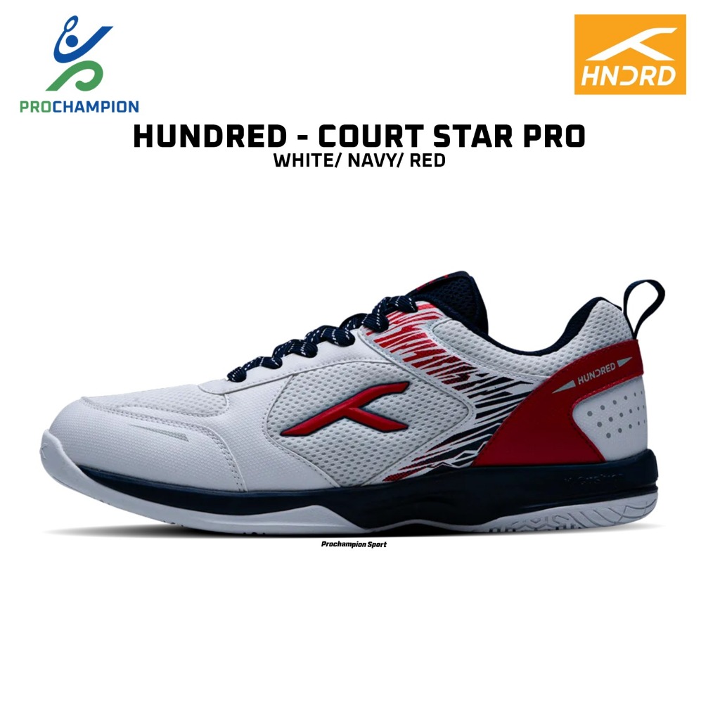Hundred HNDRD Court Star Pro White Navy Red Badminton Shoes | Shopee ...