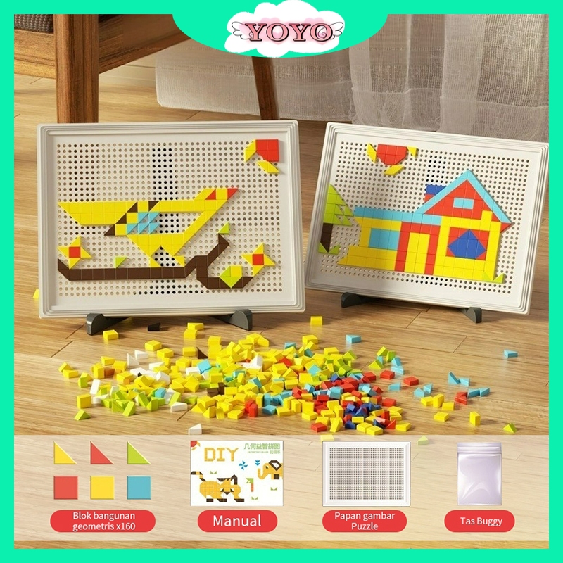 YOYO DIY Children's Toys Geometry Shape Block 160PCS Puzzle Building ...