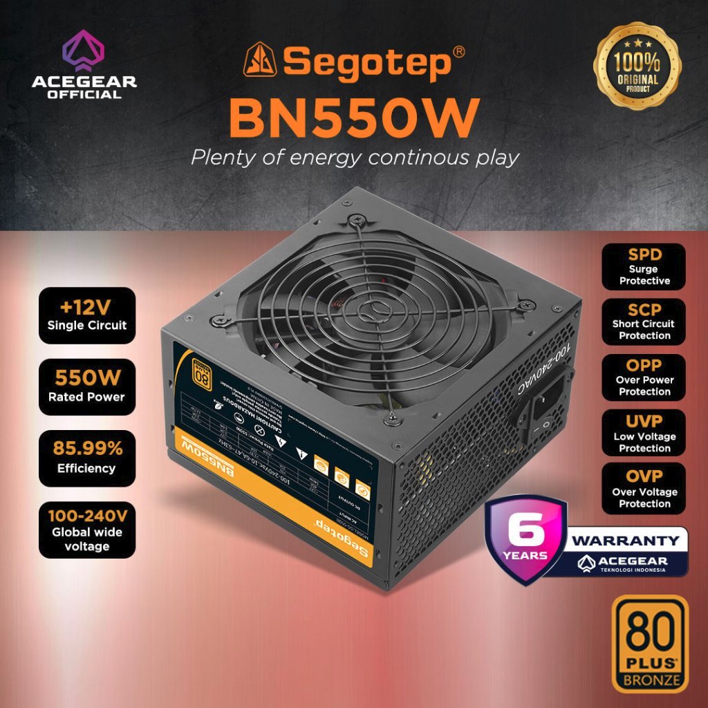 PSU SEGOTEP BN550W (550W 80PLUS BRONZE PSU Flat Cable Non Modular) - 6 ...
