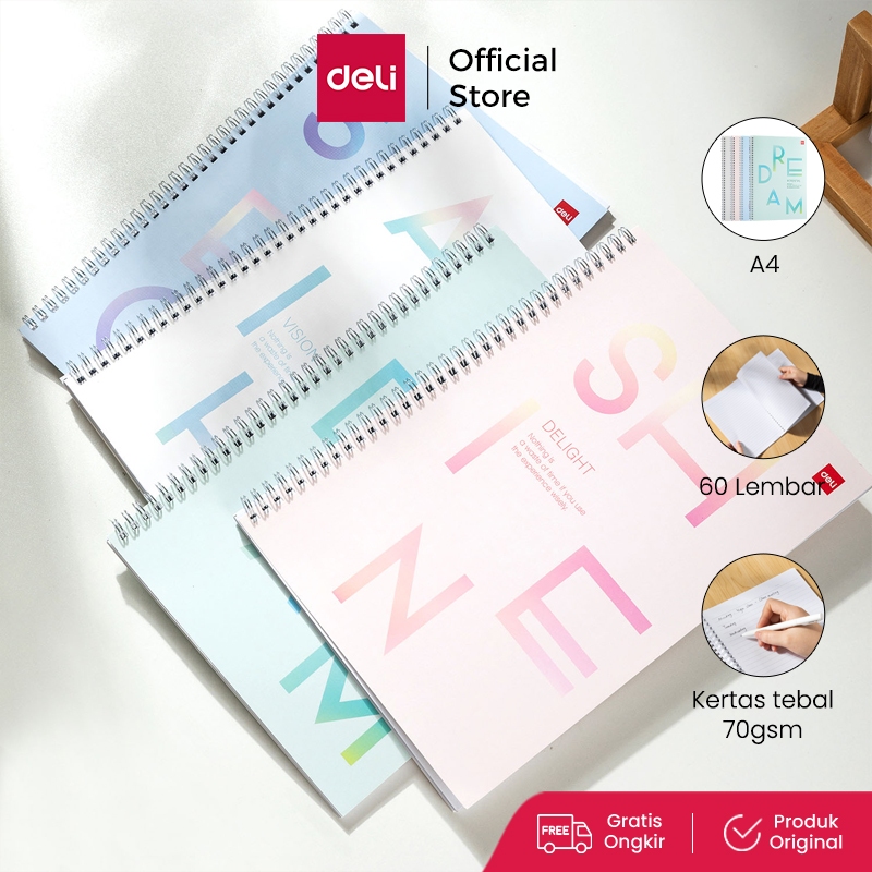 Deli Spiral Notebook A4 Spiral Notebook 60 Sheets Fine Paper LA460 ...
