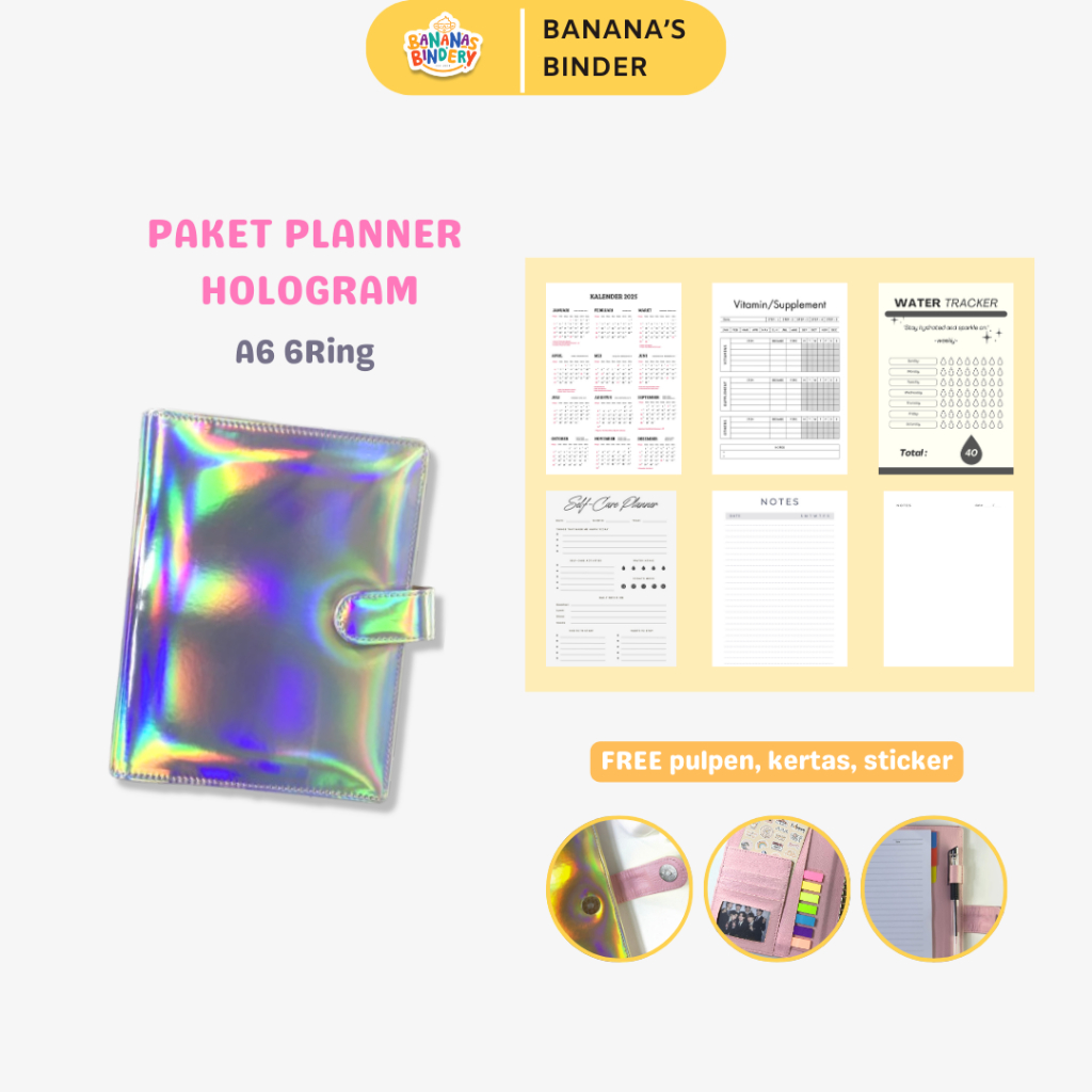 BANANAS BINDERY Binder Hologram Dialy planner A6 6ring stationary book ...