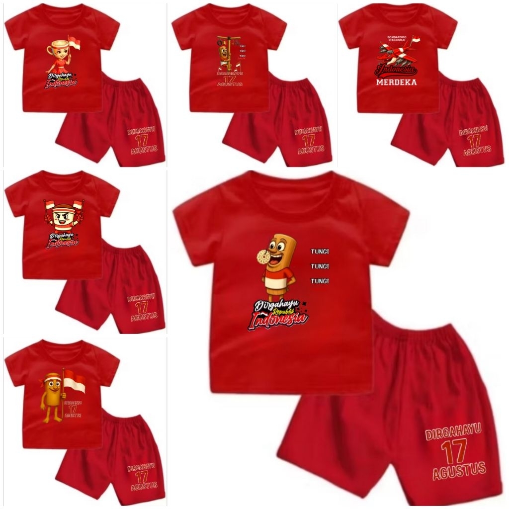 MERAH Red shirt set red pants 17qgustus 2025 children's motif group ...