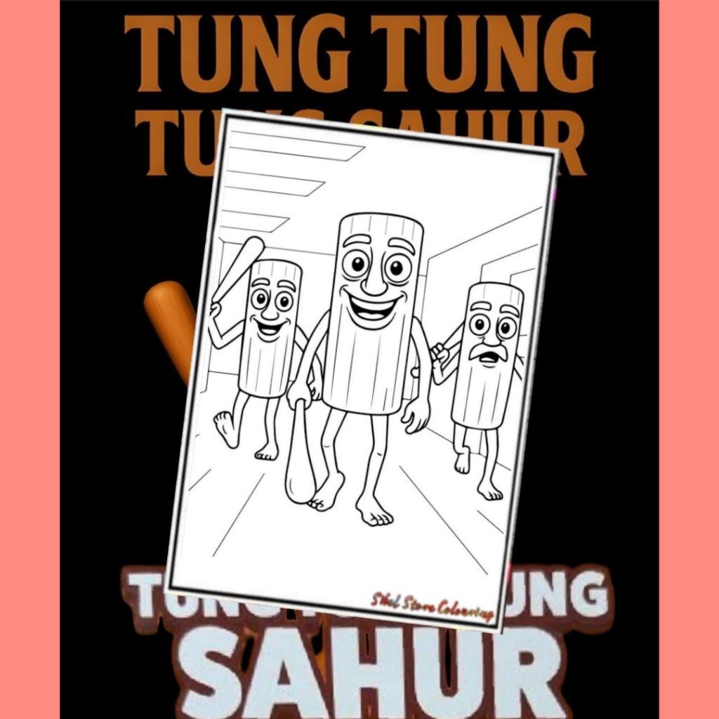 Tung Tung Sahur Collection Theme Coloring Paper contains 13 sheets ...