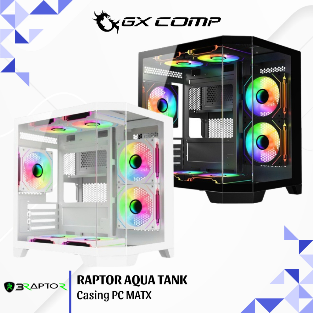 Raptor Aqua Tank Black / White Free 3 Fan RGB - mATX PC Casing - Gaming CPU Case | Shopee Malaysia